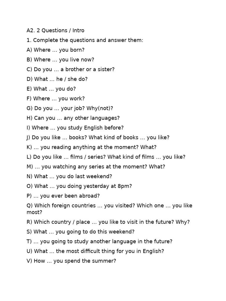A2 Questions Intro | PDF