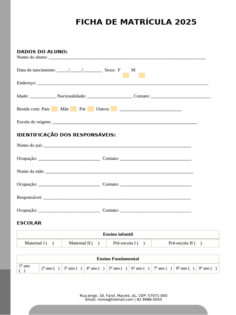Ficha de Matrícula Escolas 2025 - Preto | PDF | Juventude