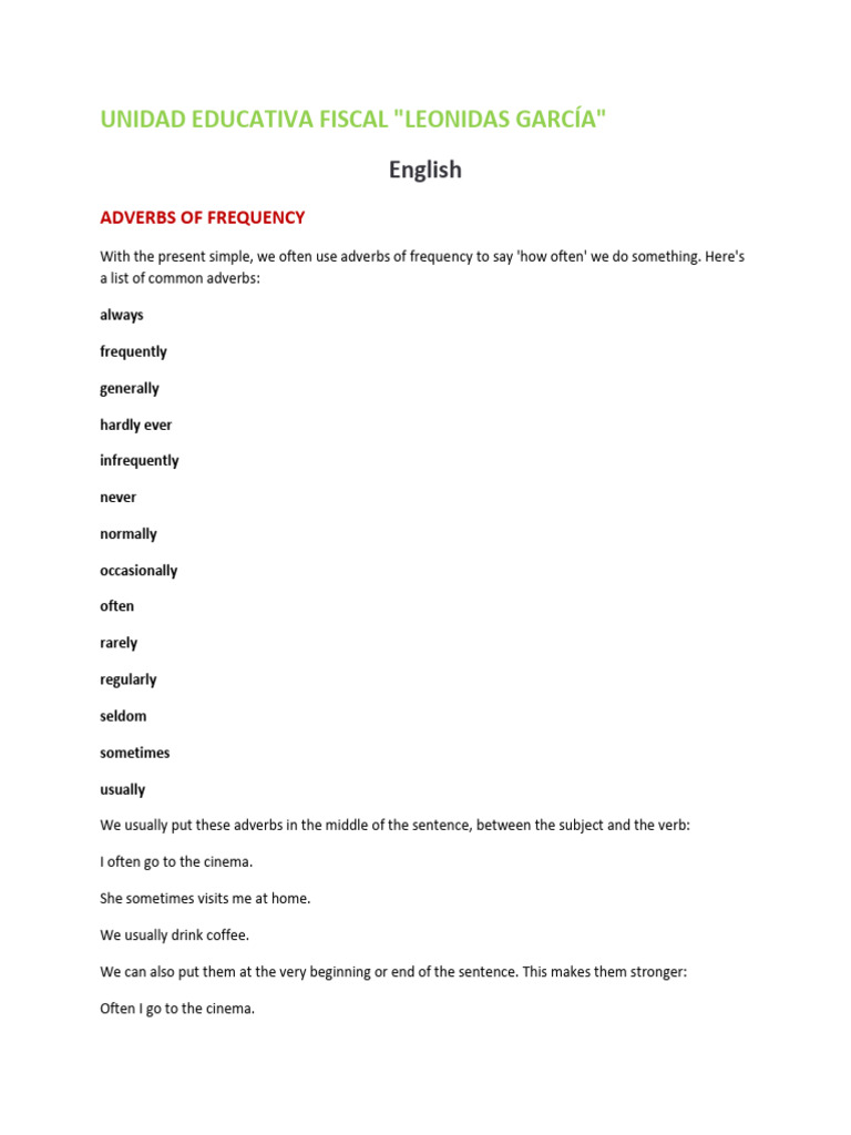 English 1 Bgu Adverbs of Frequency | PDF