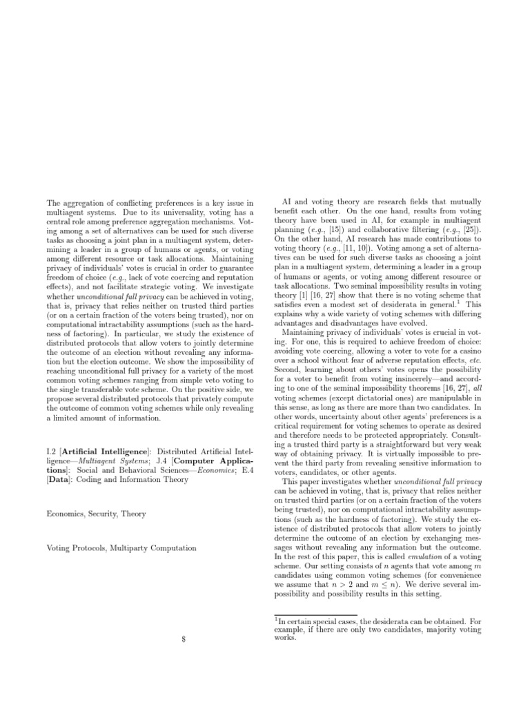Decentralized Voting - Aamas05 | PDF | Voting | Cryptography