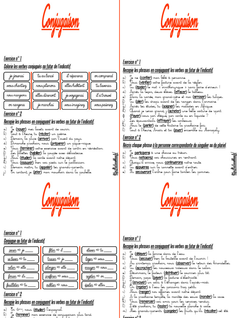 Exercices de conjugaison au futur | PDF | Linguistique | Morphologie ...