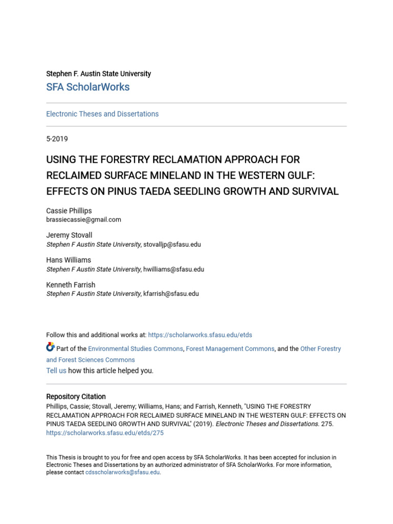 USING THE FORESTRY RECLAMATION APPROACH FOR RECLAIMED SURFACE MIN | PDF ...