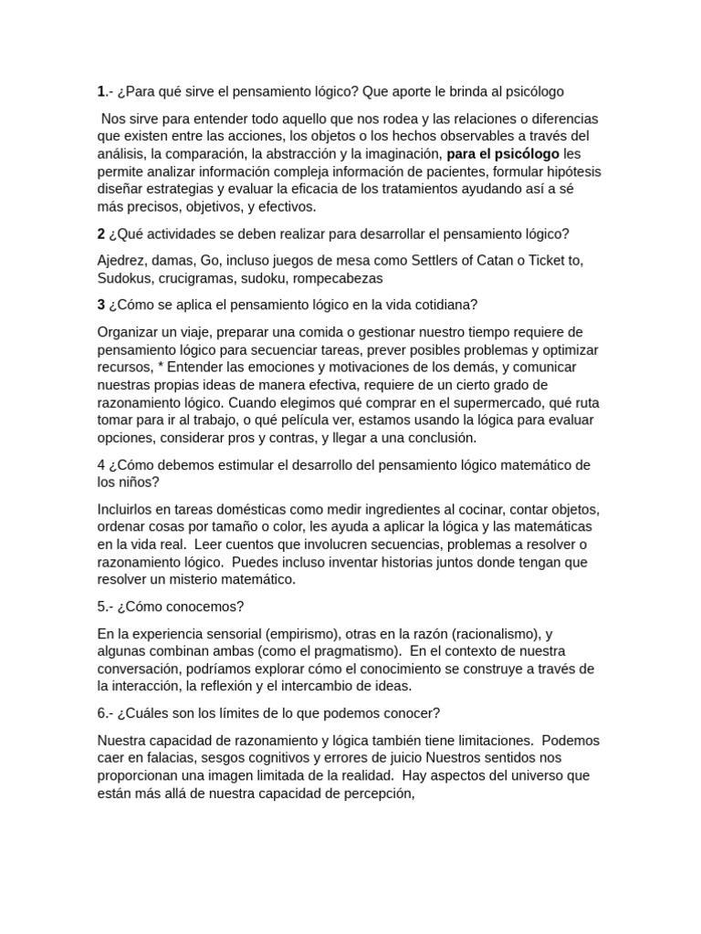 Importancia del Pensamiento Lógico en Psicología | PDF | Conocimiento ...