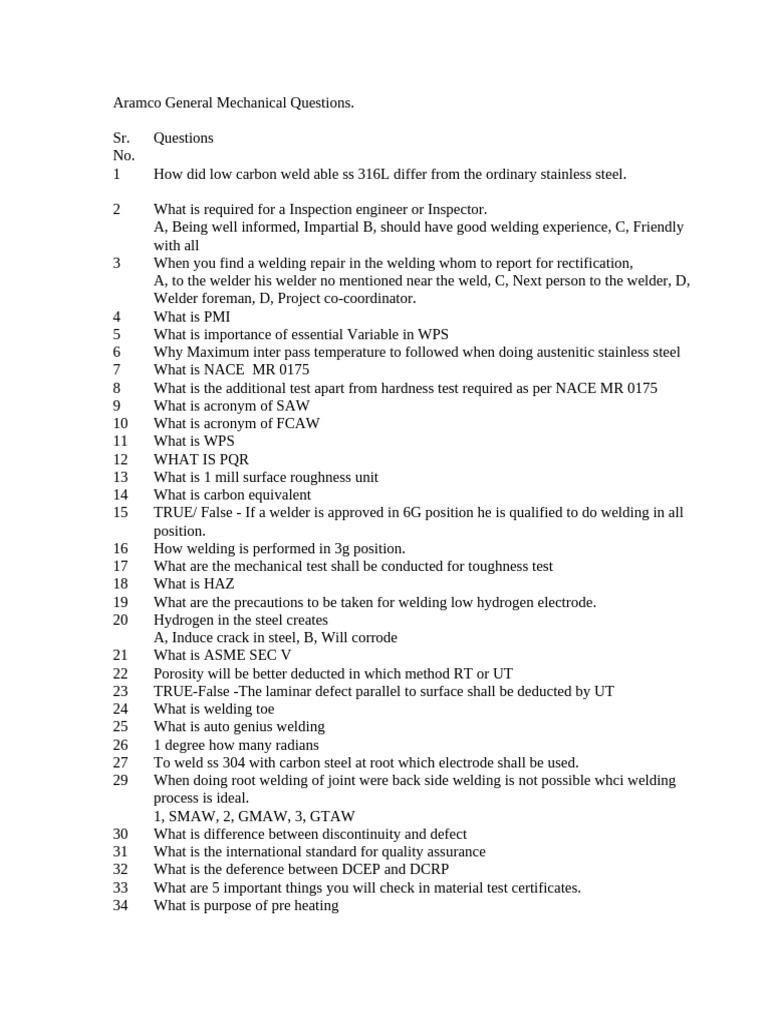 Aramco Mechanical Welding FAQs | PDF | Welding | Construction