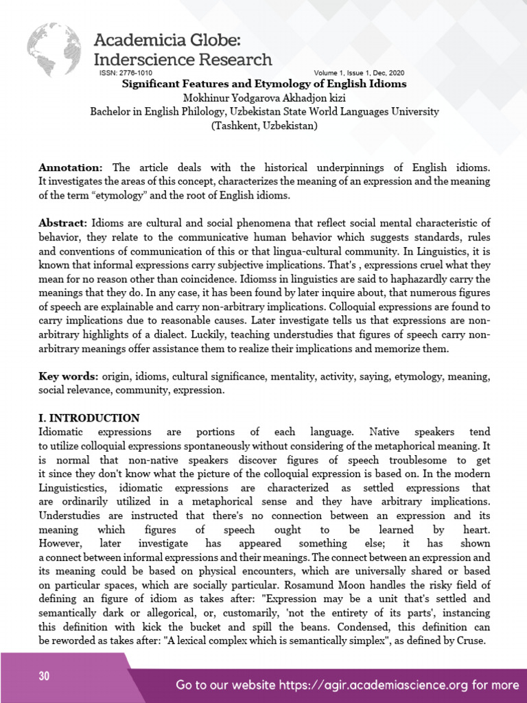 Significant Features and Etymology of en 50e1f0cf | PDF | Idiom ...