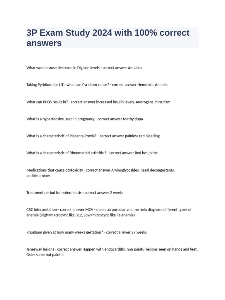 2024 3P Exam Study Guide with Answers | PDF | Urinary Incontinence ...