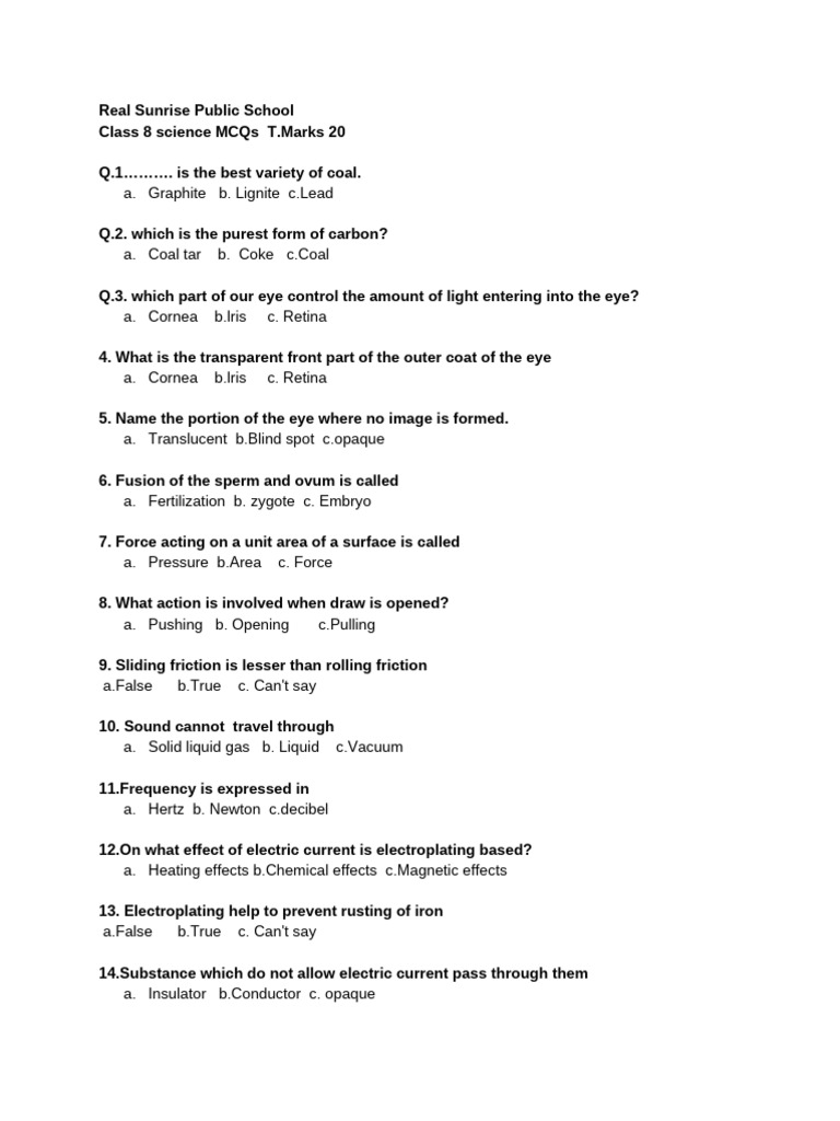 8th science MCQS | PDF