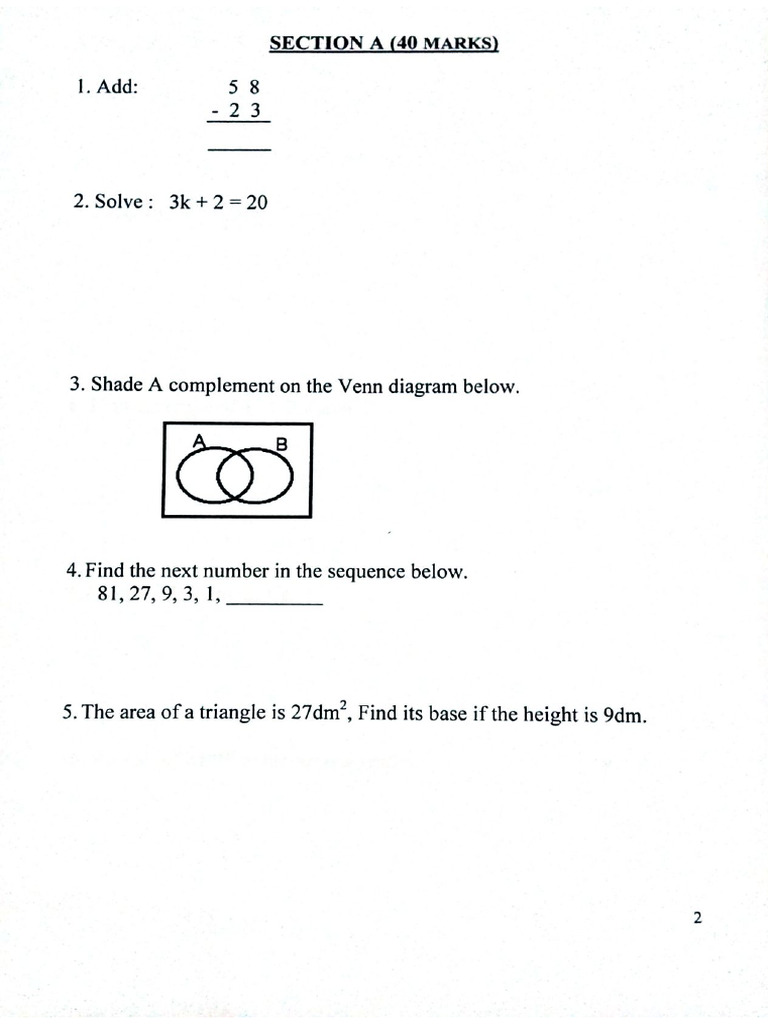 p7 Trial Test Maths | PDF