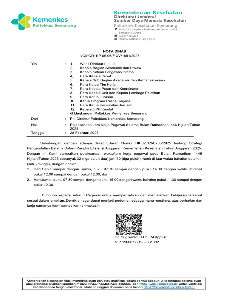 Nota Dinas Jam Kerja Ramadhan 2025+ | PDF