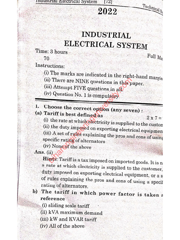 Industrical Elec. 2022 Beu Pyq Solution | PDF