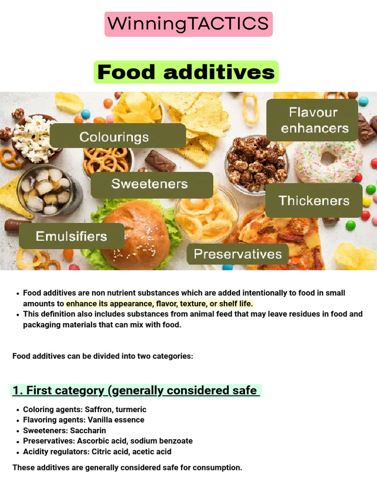 Food Additives Are Non Nutrient Substances Which Are Added ...