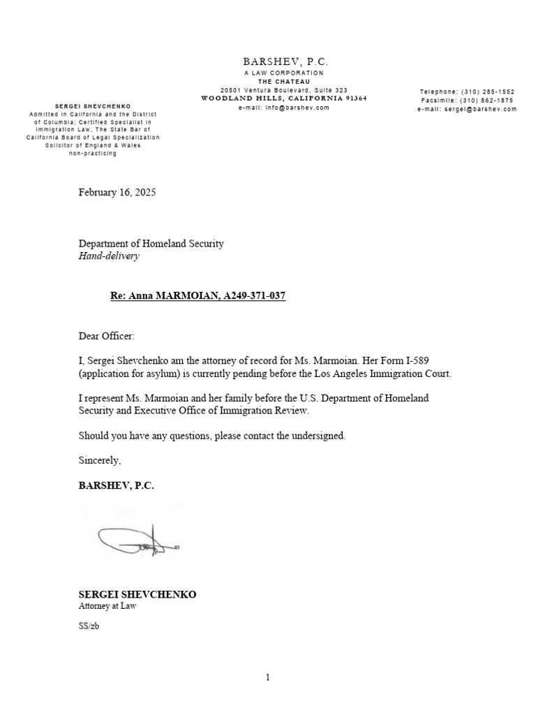 Atty Letter To DHS For Marmoian | PDF
