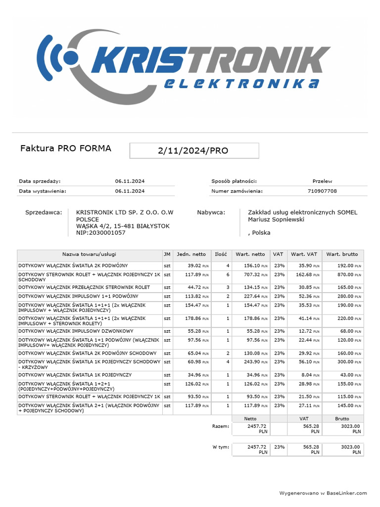 Proforma - 2 11 2024 PRO | PDF