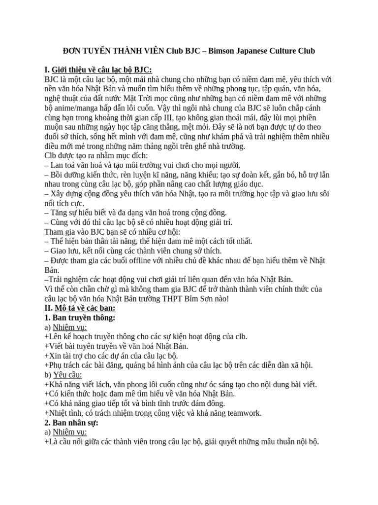 ĐƠN-TUYỂN-THÀNH-VIÊN-Club-BJC 2 | PDF