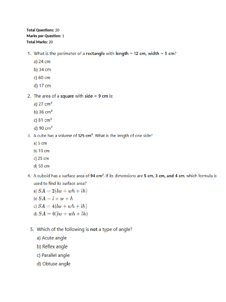 MCQs 20 Marks | PDF