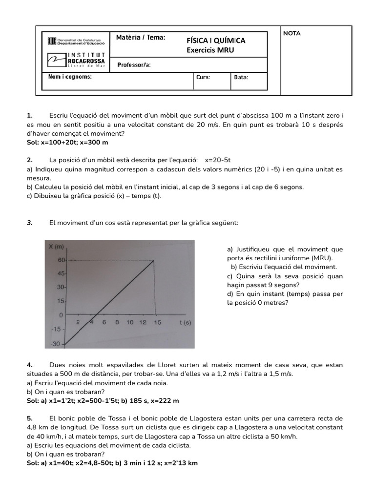 Exercicis Mru 2 Mòbils | PDF