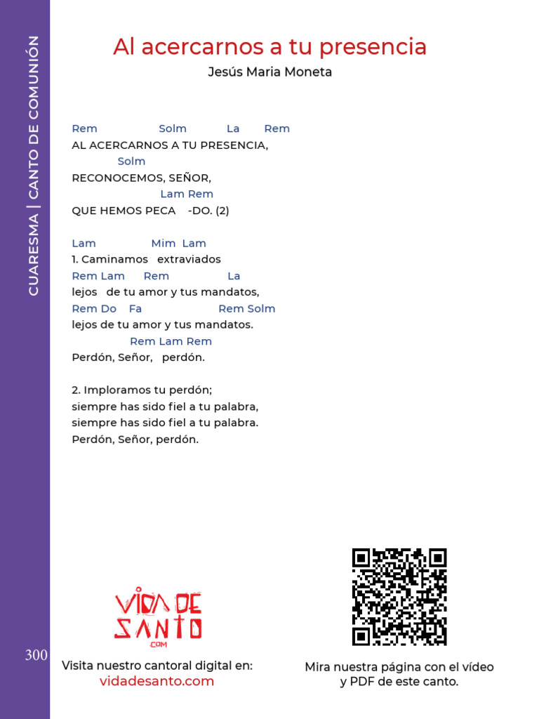 Letra y acordes: Al acercarnos a tu presencia | PDF