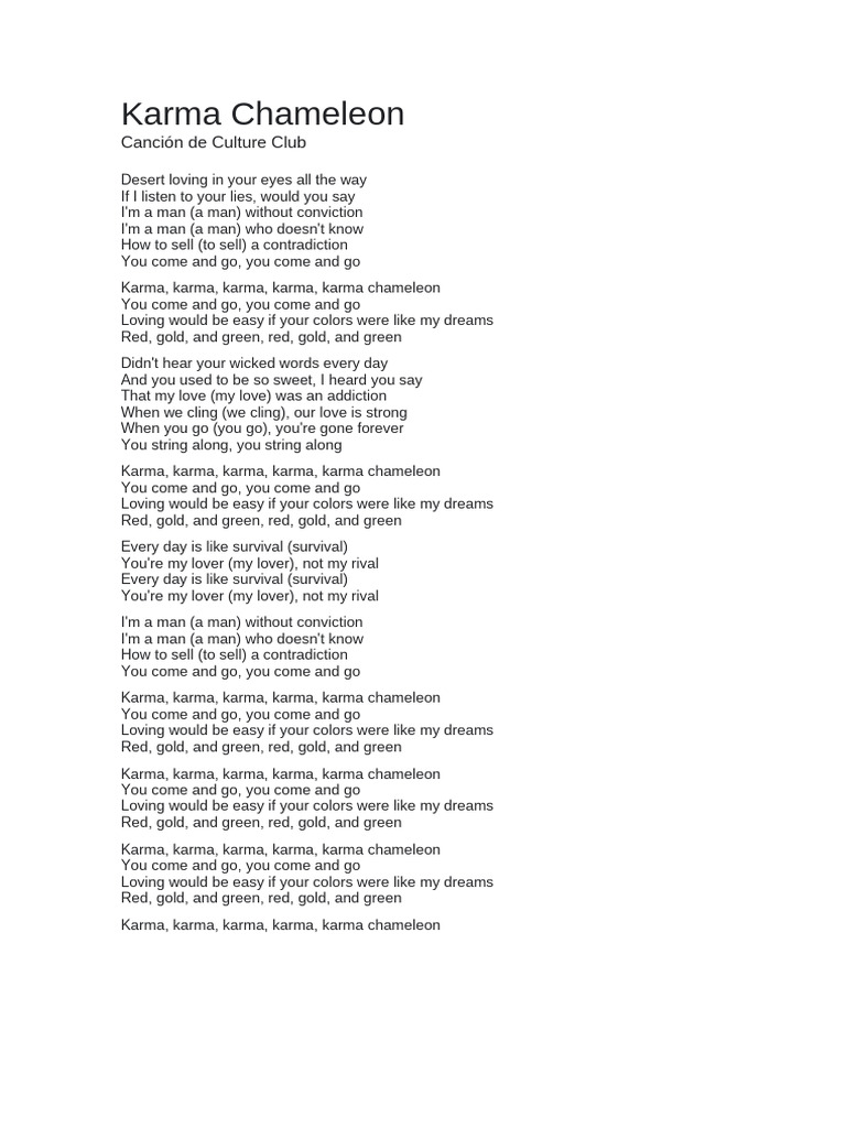 Karma Chameleon Lyrics Analysis Pdf
