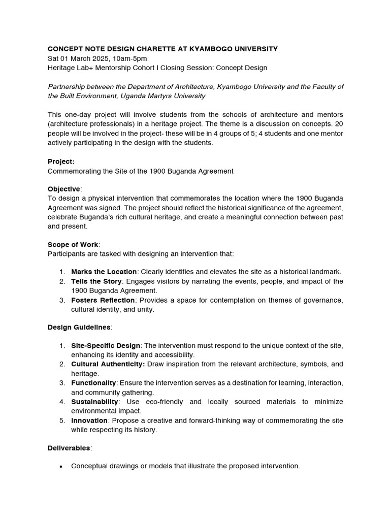 Concept Note Design Charette at Kyambogo University | PDF