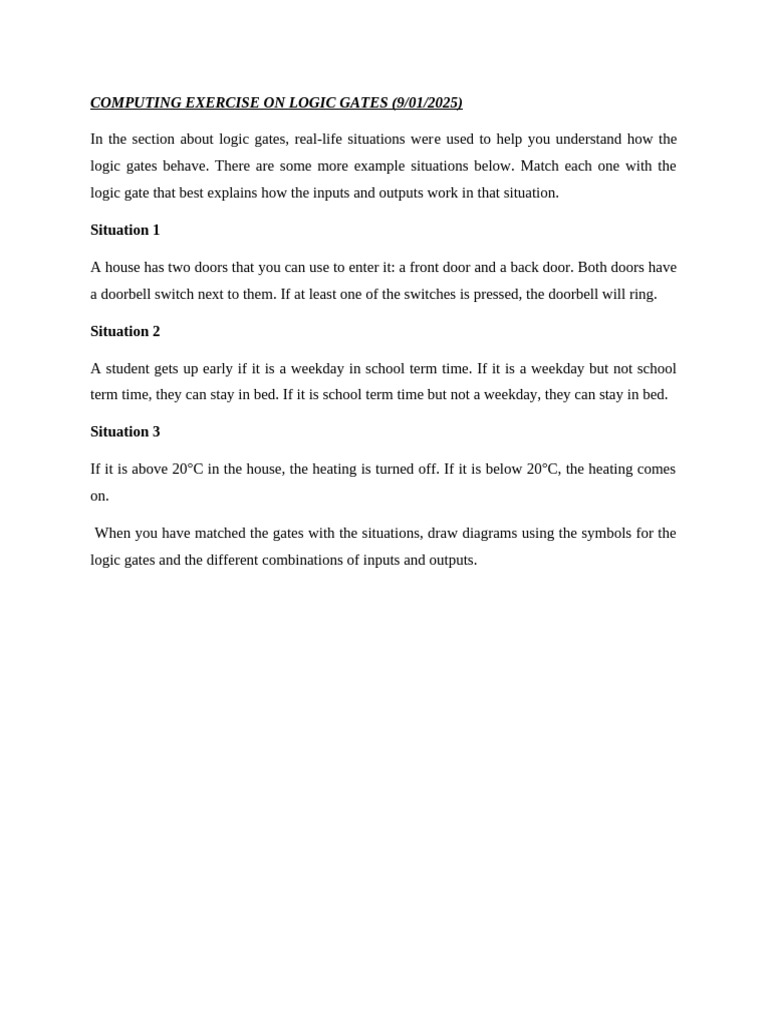 Computing Exercise On Logic Gates | PDF