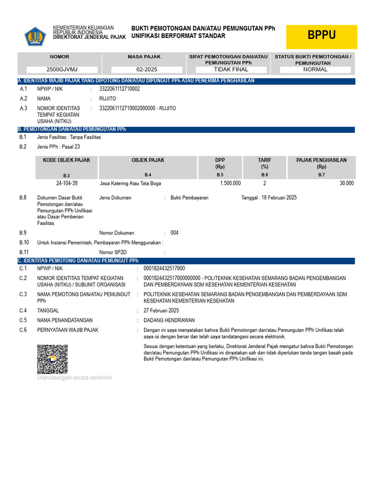 M 01-DOC001 SPT Unifikasi BPU 2500GJVMJ | PDF