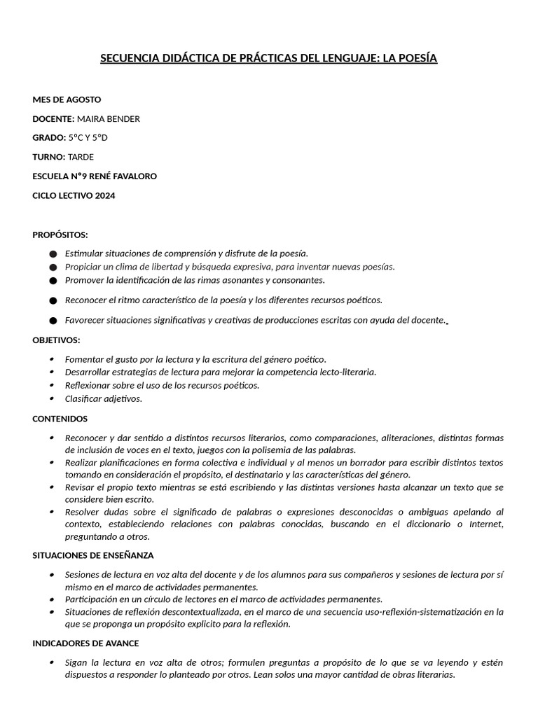 Secuencia Didáctica: Prácticas de Poesía | PDF | Poesía | Adjetivo