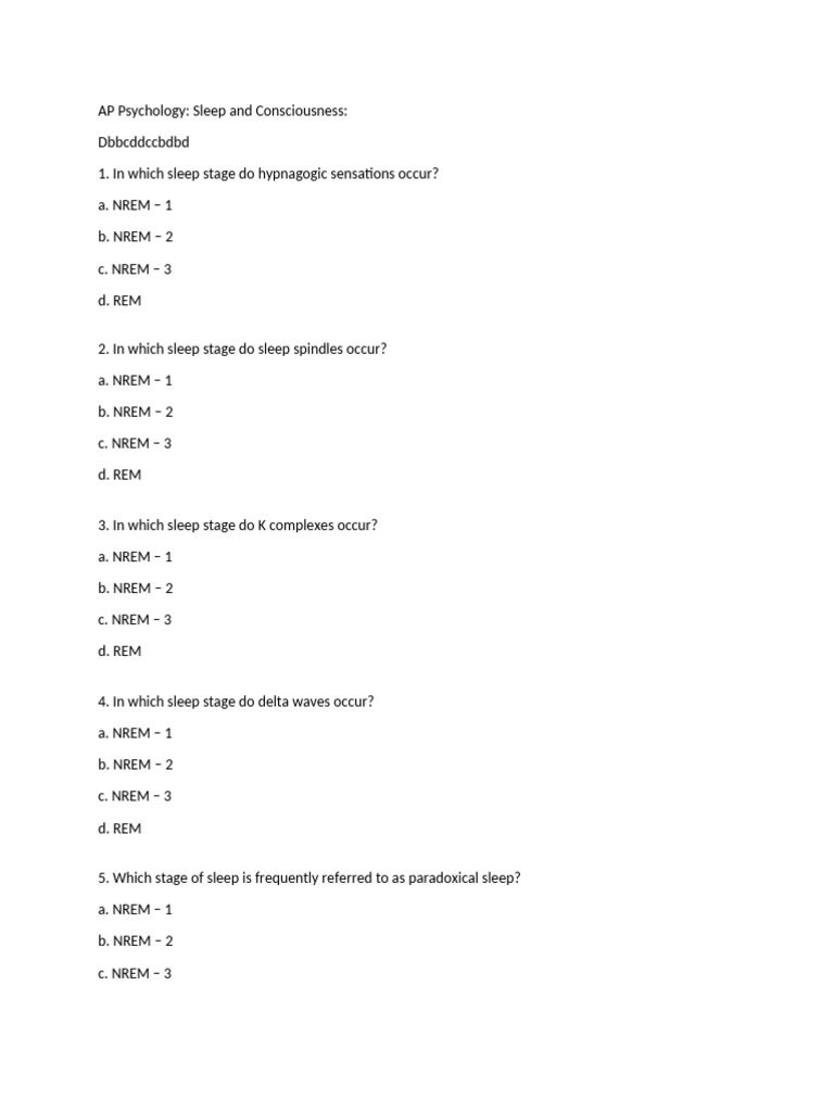 AP Psychology Sleep Disorders Quiz | PDF | Sleep | Rapid Eye Movement Sleep