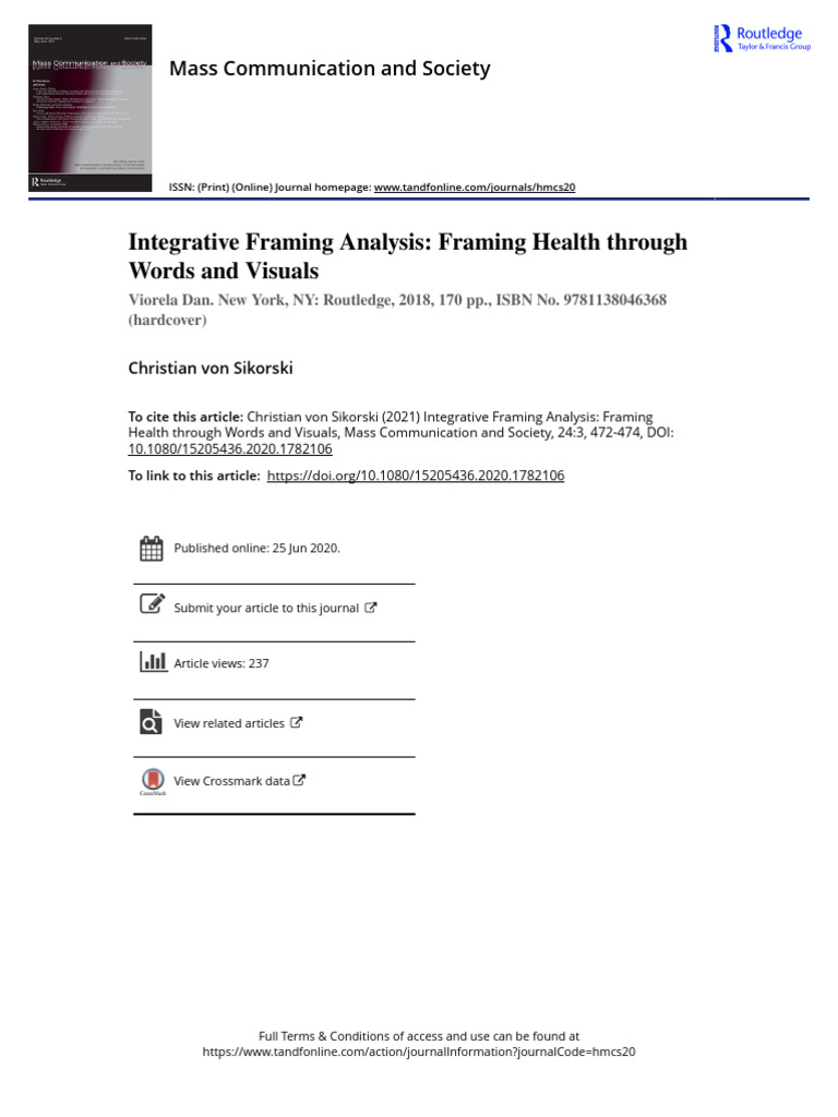 Integrative Framing Analysis Framing Health Through Words and Visuals ...