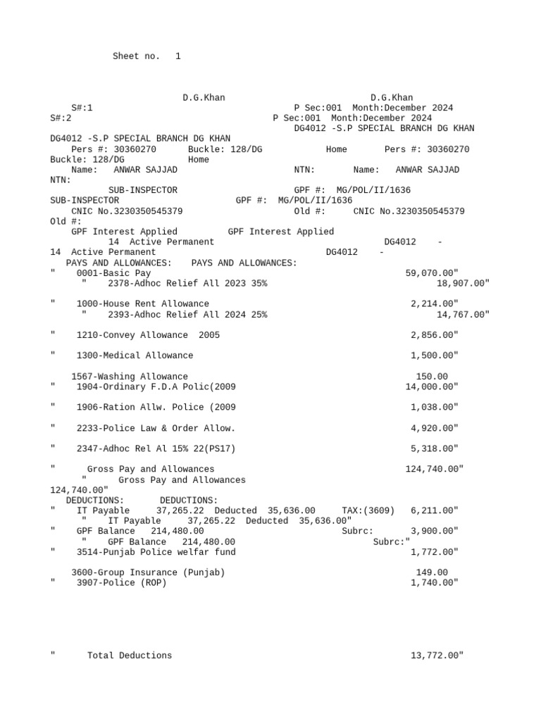 Pay Slip SB DEC-24 | PDF | Pakistan