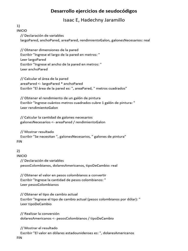 Desarrollo Ejercicios de Seudocódigos PDF | PDF