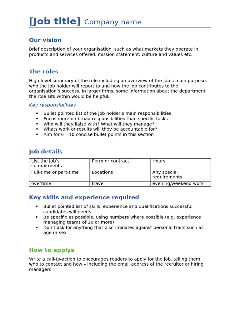 Corporate Job Description Template | PDF