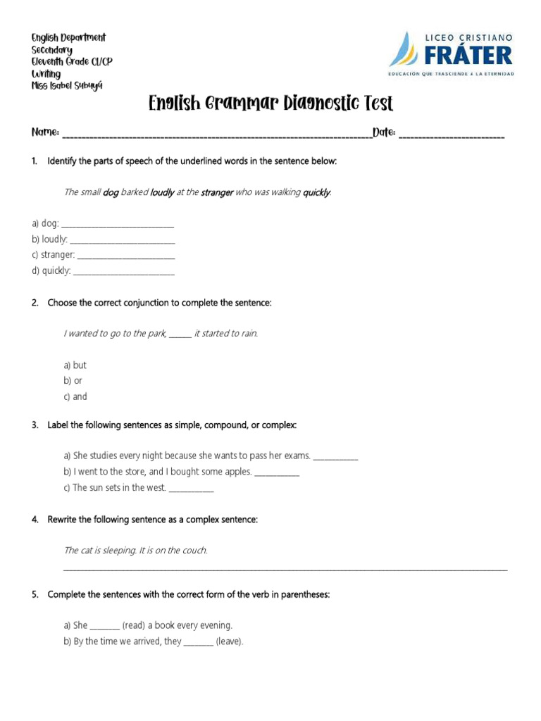Grammar English Diagnostic Test | PDF | Verb | Languages