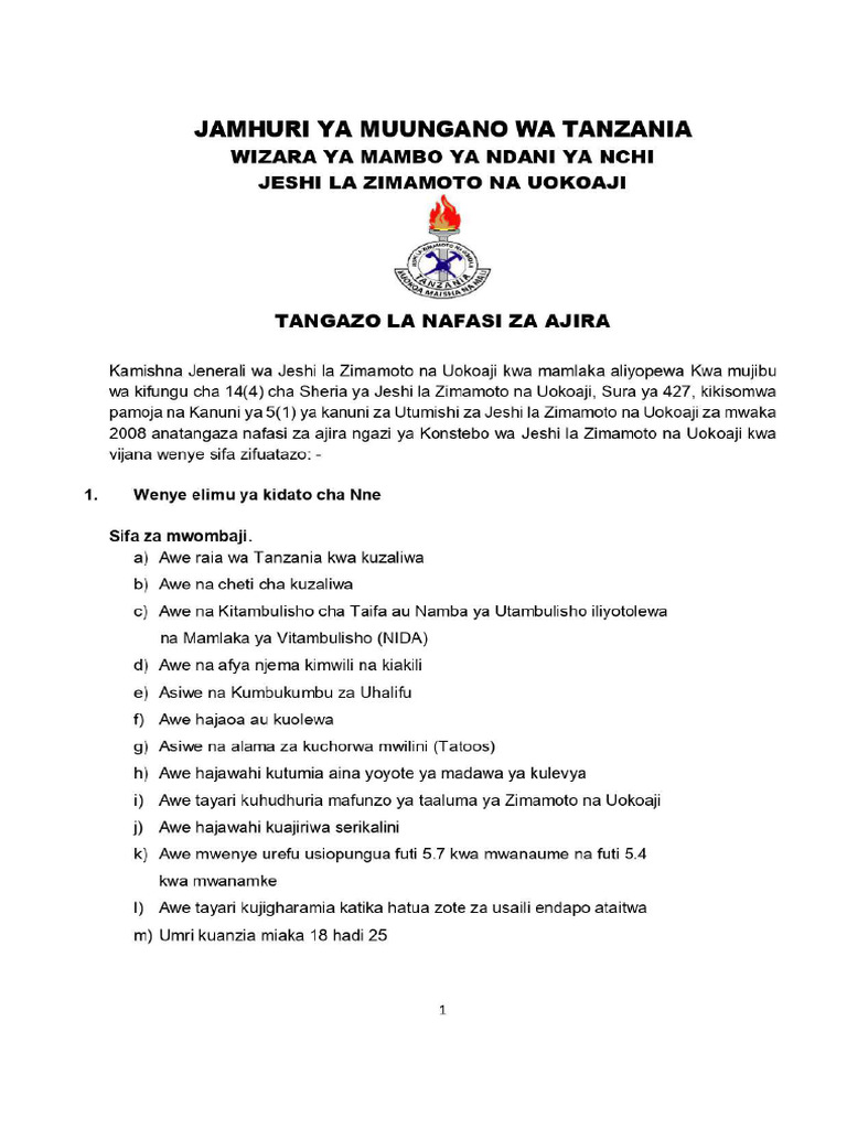 SW Tangazo La Ajira Zimamoto1 | PDF