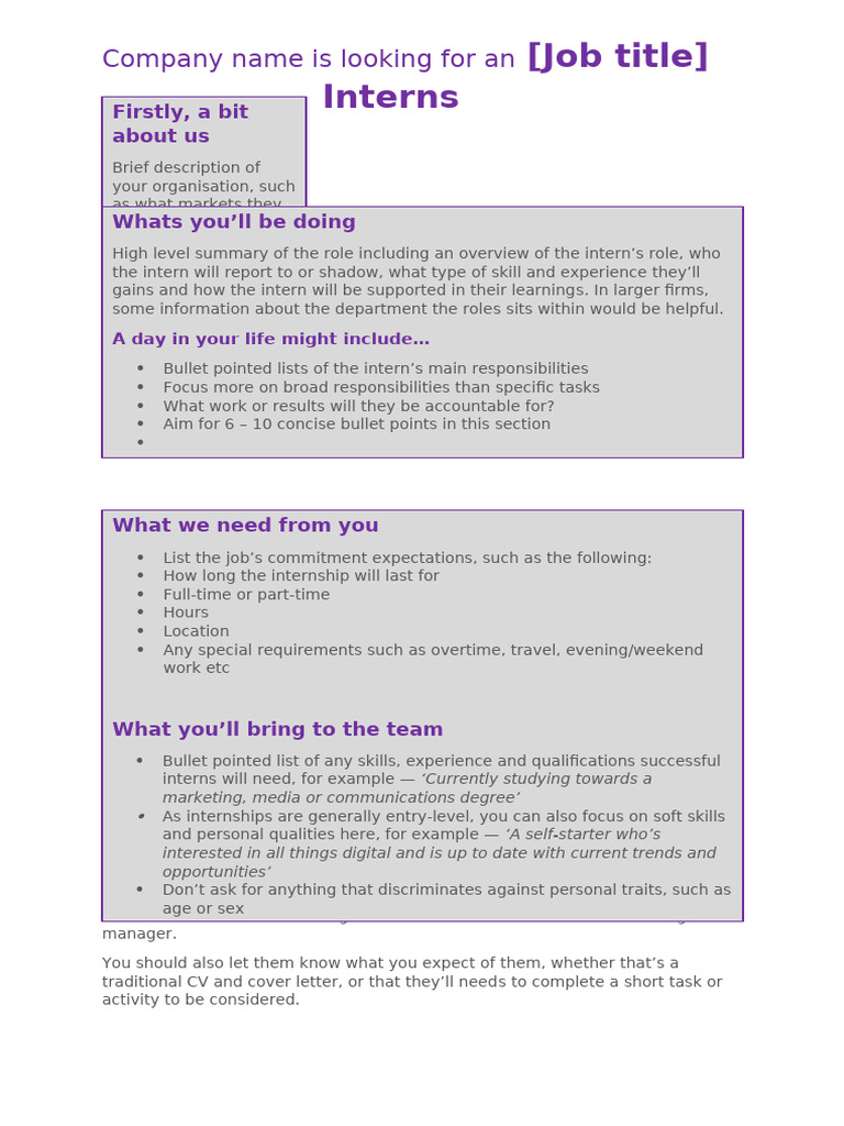 Internship Job Description Template | PDF | Internship | Job Hunting