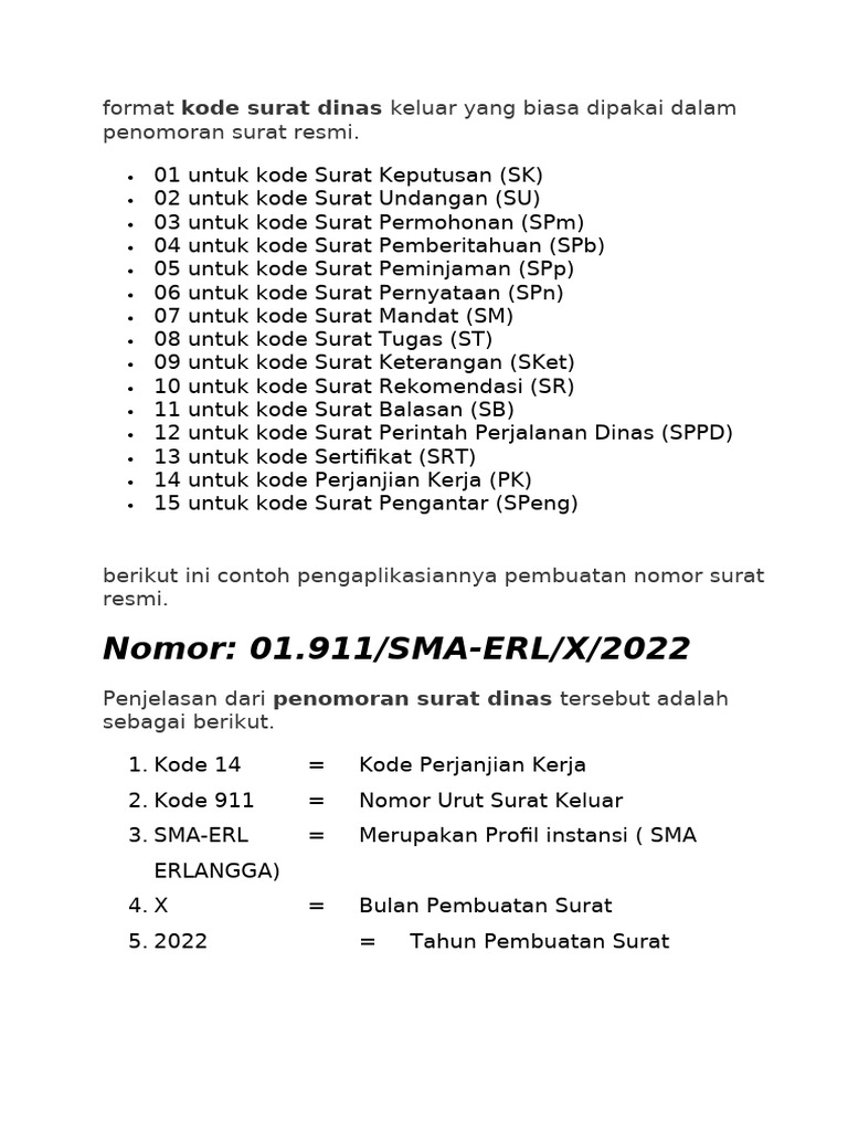 Kode dan Format Nomor Surat Dinas | PDF