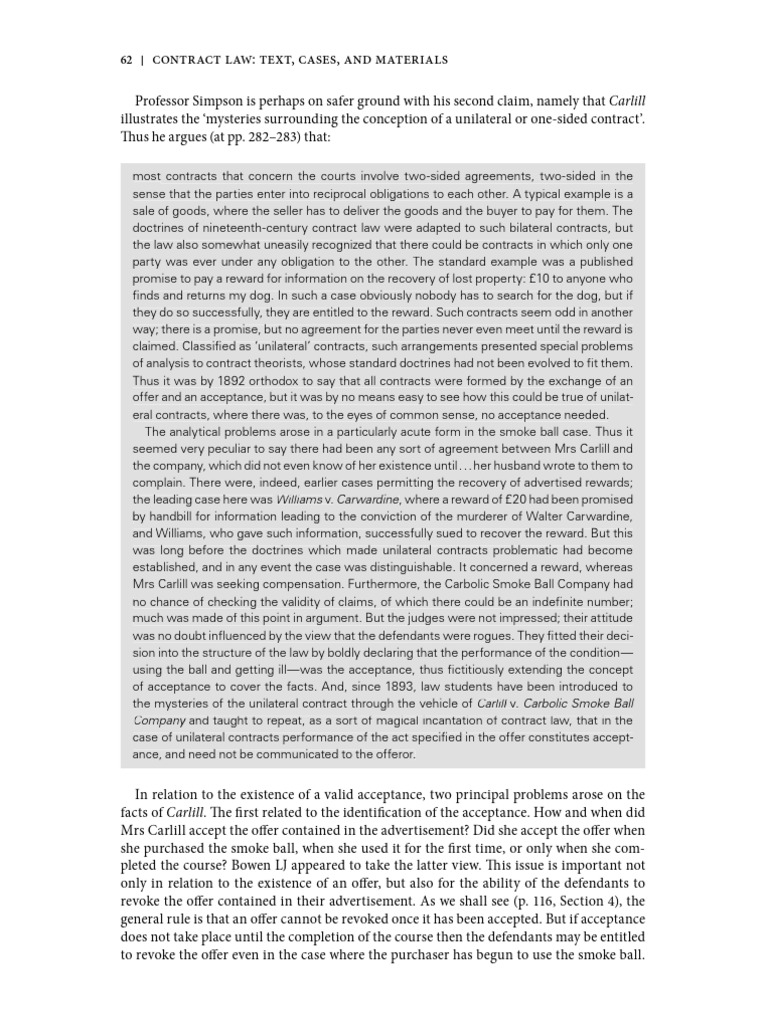 Unilateral Contracts Explained: Carlill Case | PDF | Common Law | Justice
