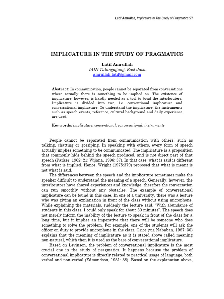 Implicature in The Study of Pragmatics | PDF | Semiotics | Linguistics