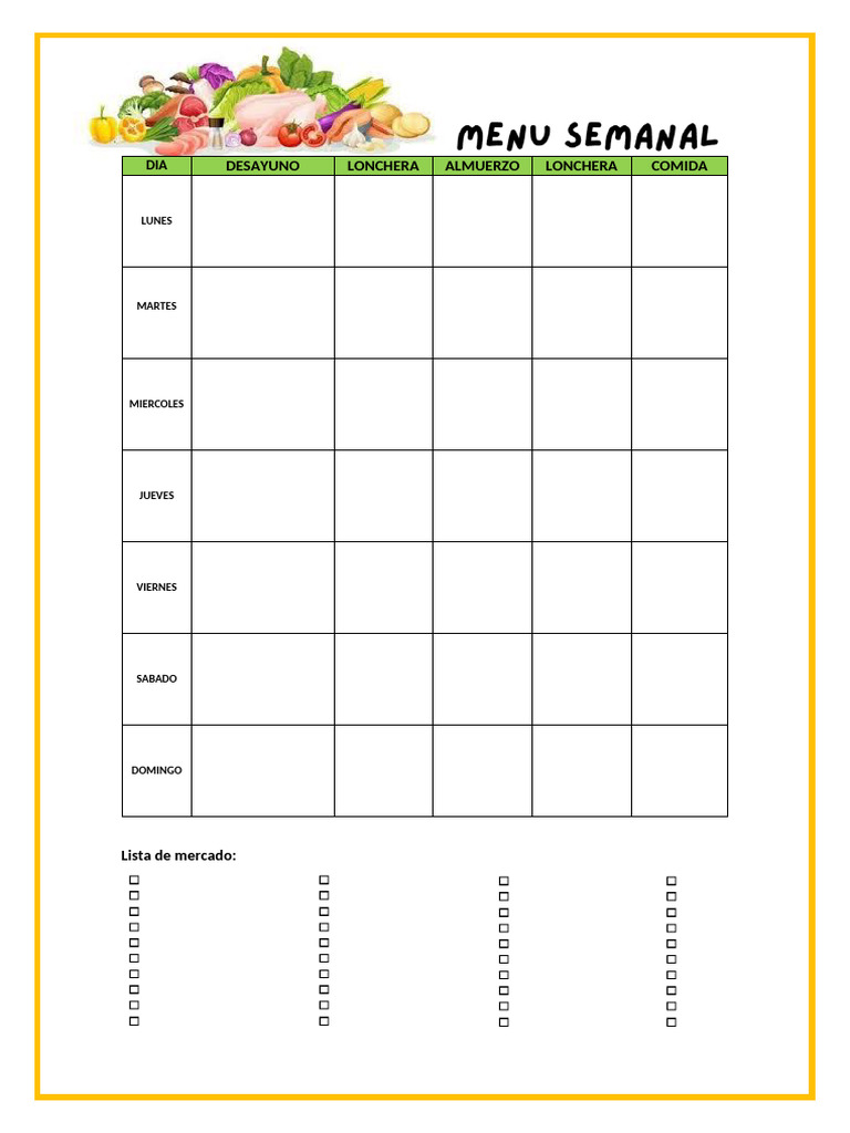 Menu Semanal Plantilla | PDF