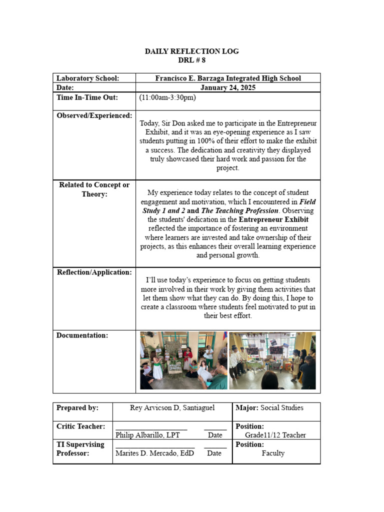 Daily Reflection on Student Engagement | PDF