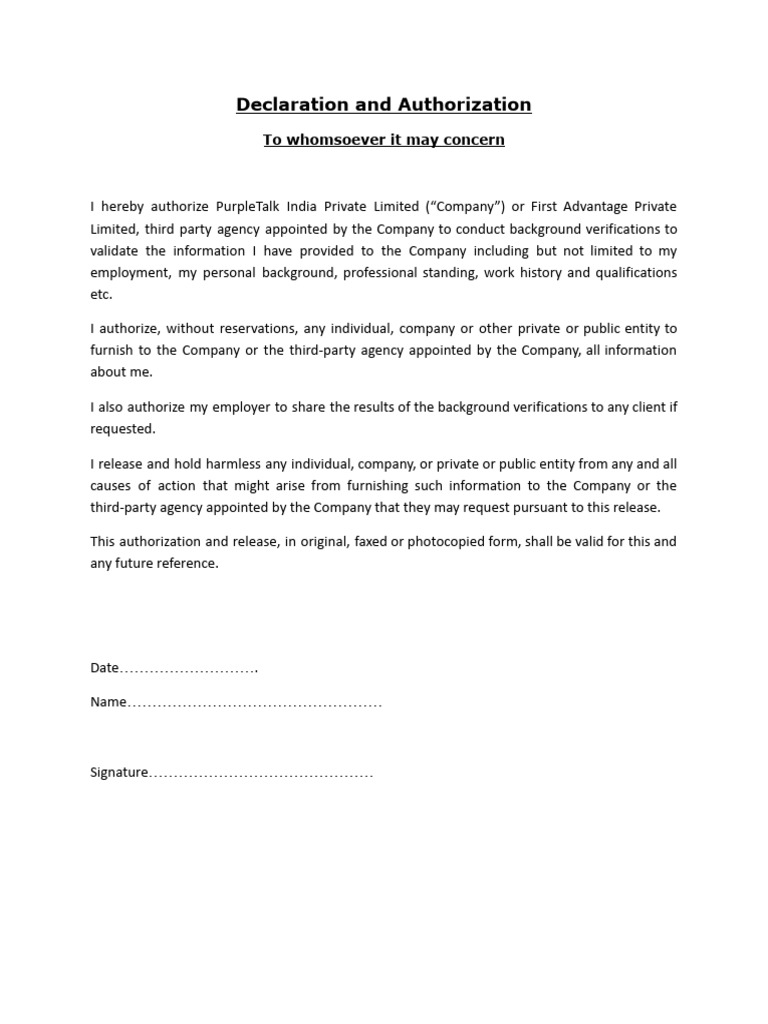 Background Verification Authorization Form | PDF