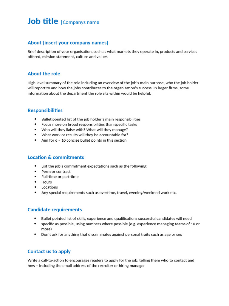 Basic Job Description Template 1 | PDF