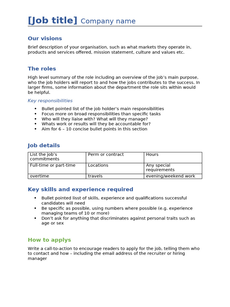 Corporate Job Description Template | PDF
