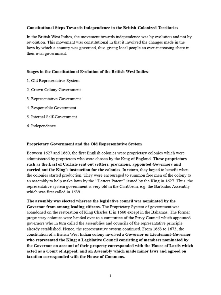 Constitutional Steps Towards Independence in The British | PDF ...