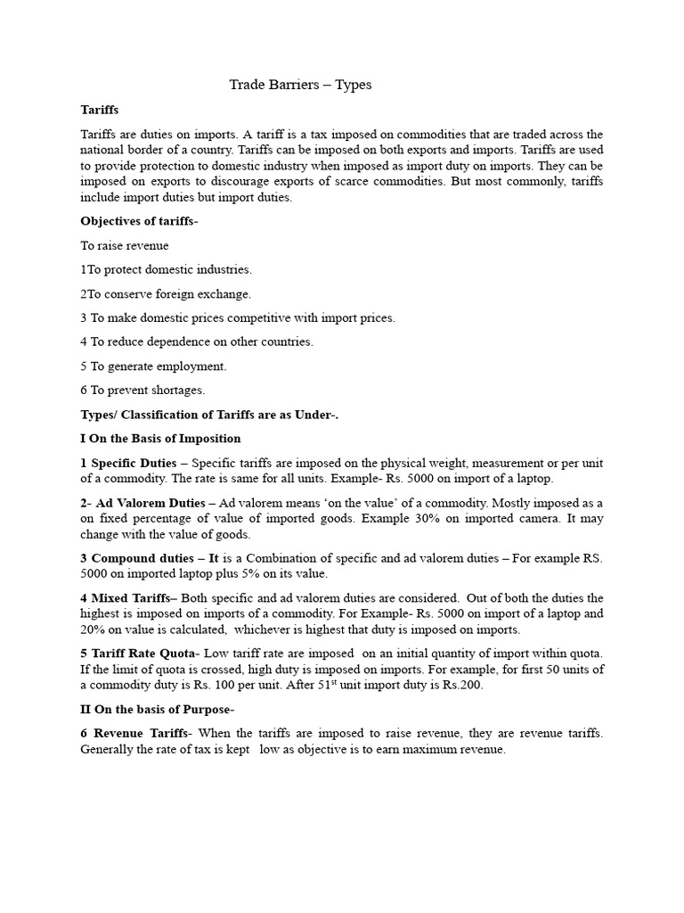 Types of Tariffs Explained | PDF | Tariff | Imports
