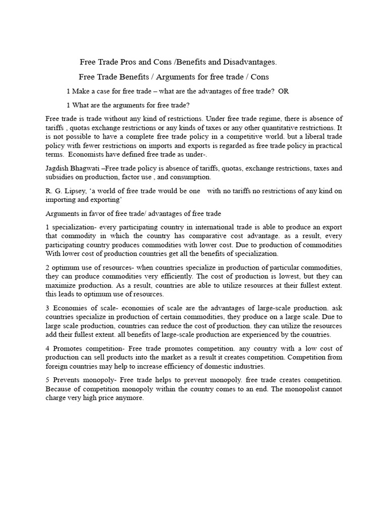 Free Trade Pros and Cons | PDF | Free Trade | Exports