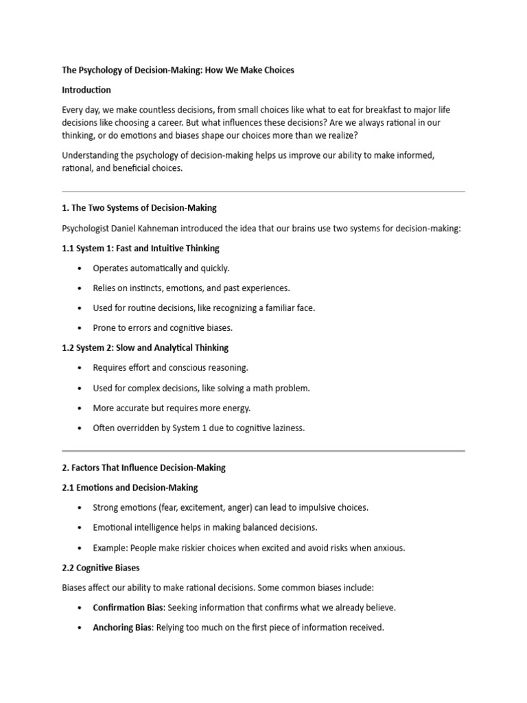 Psychology of Decision-Making Explained | PDF | Decision Making ...