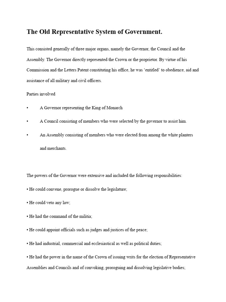 The Old Representative System Explained | PDF | Governor | Royal Assent