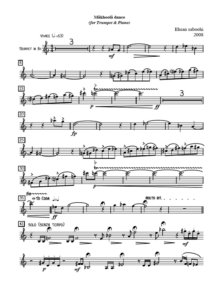 IMSLP266918-PMLP69310-MAKHOOLA DANCE Trumpet in BB | PDF | Musical Forms | Musical Compositions