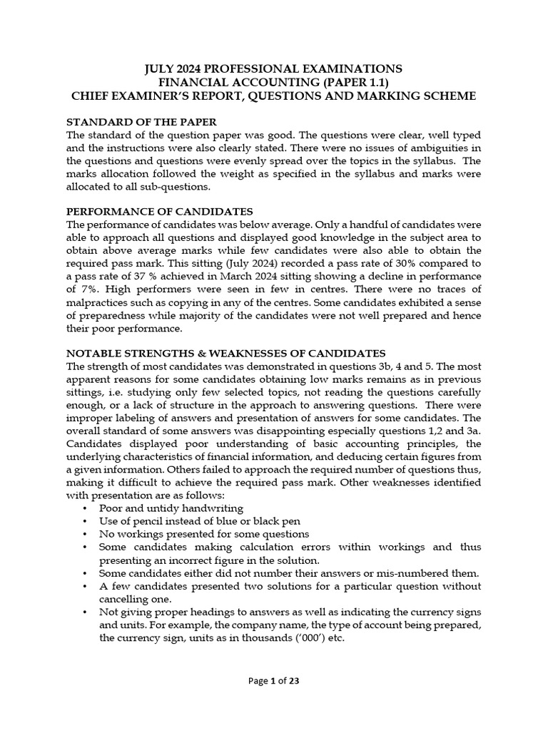 Financial Accounting Paper 1.1 July 2024 | PDF | Debits And Credits ...