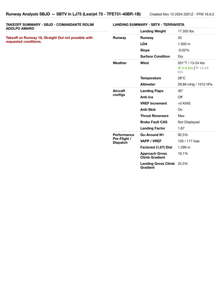 ForeFlight Runway Analysis - SBJD SBTV - LJ75 Nov 13 | PDF | Takeoff ...